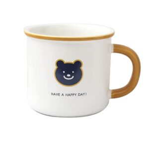 Cute cartoon bear enamel coffee mug, ceramic coffee mug. 11 oz, gift for your friends and kids, (White)