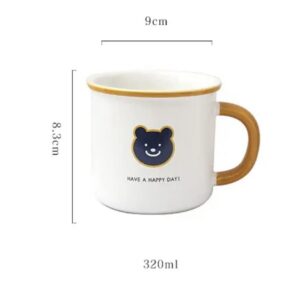 Cute cartoon bear enamel coffee mug, ceramic coffee mug. 11 oz, gift for your friends and kids, (White)