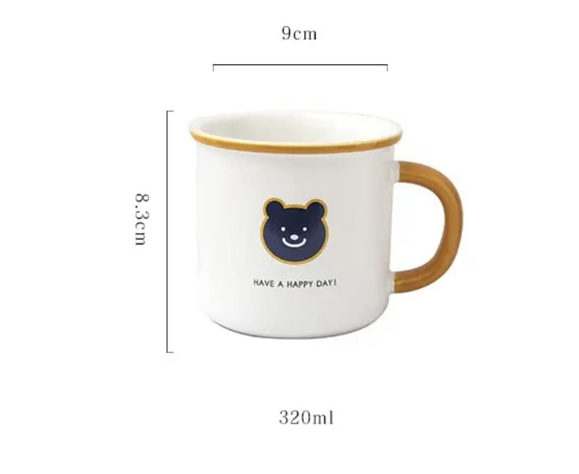 Cute cartoon bear enamel coffee mug, ceramic coffee mug. 11 oz, gift for your friends and kids, (White)