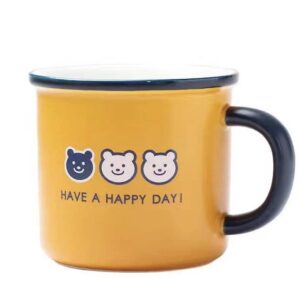 Cute cartoon bear enamel coffee mug, ceramic coffee mug. 11 oz, gift for your friends and kids, (White)