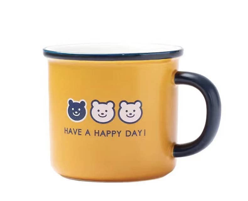 Cute cartoon bear enamel coffee mug, ceramic coffee mug. 11 oz, gift for your friends and kids, (White)