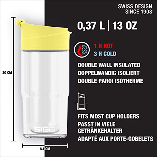 SIGG - Insulated Coffee Cup - Travel Mug Nova Ultra Lemon - Dishwasher Safe - BPA Free - Broscilate Glass - Flip Top - Yellow - 13 Oz