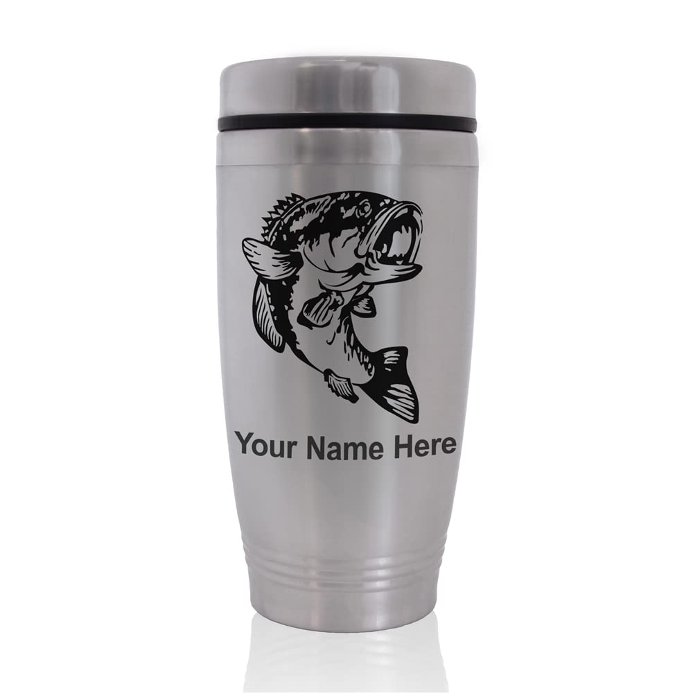 SkunkWerkz Commuter Travel Mug, Bass Fish, Personalized Engraving Included