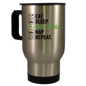 moonlight4225 pickleball, eat sleep nap repeat 14 oz silver stainless steel travel mug