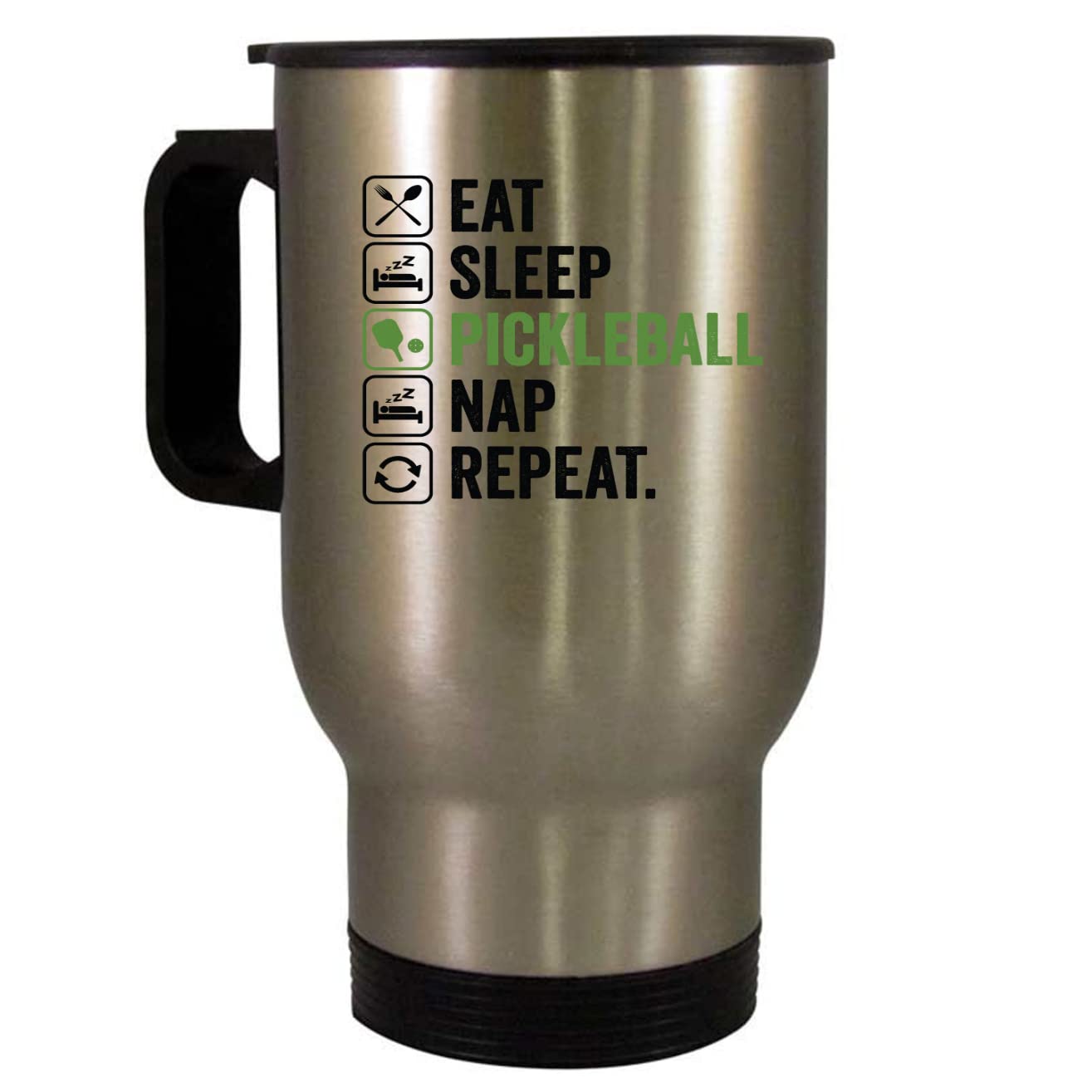 Moonlight4225 Pickleball, Eat Sleep Nap Repeat 14 oz SILVER Stainless Steel Travel Mug