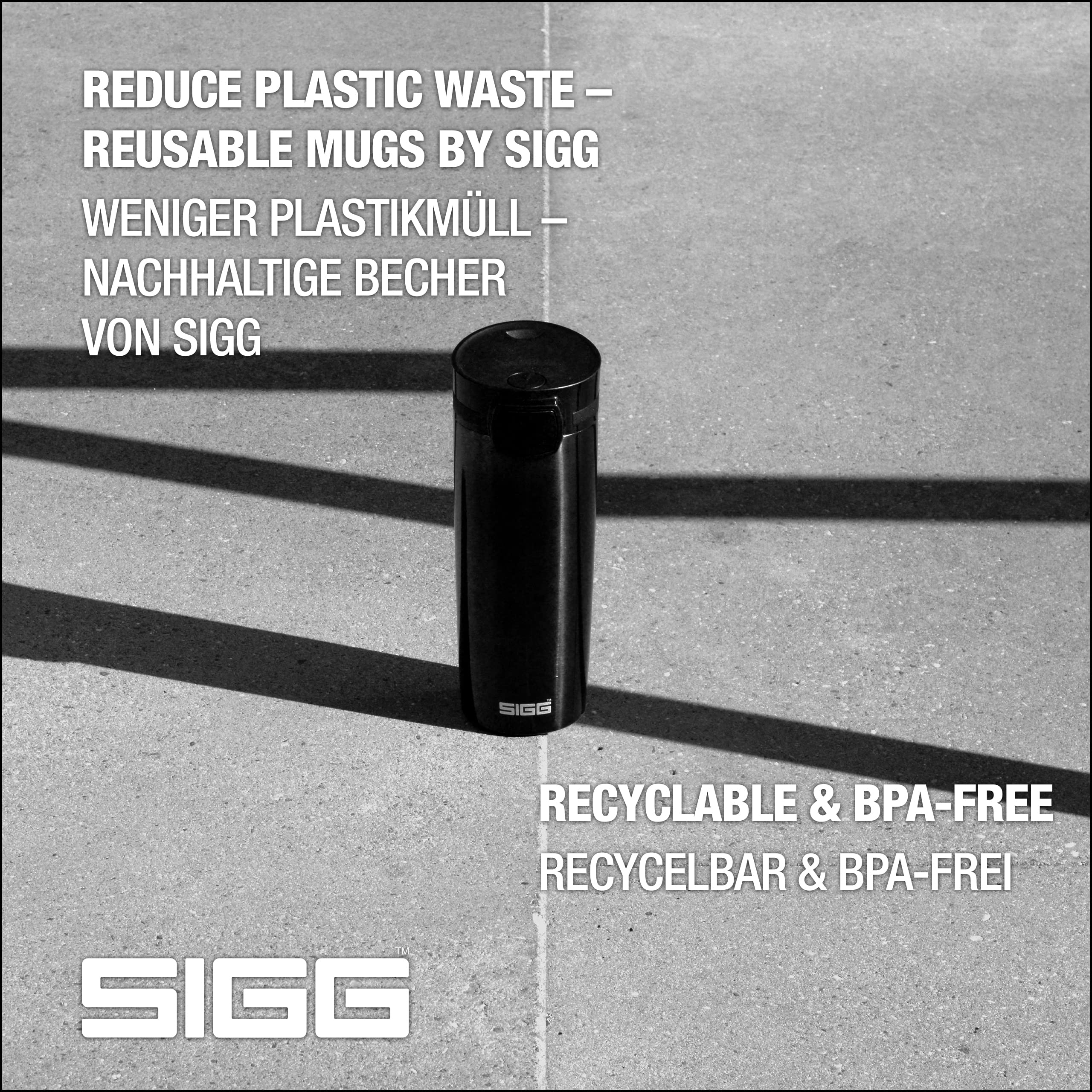 Sigg - Insulated Coffee Cup - Travel Mug Black - Hot & Cold. Leakproof. BPA Free - 18/8 Stainless Steel - 9 Oz