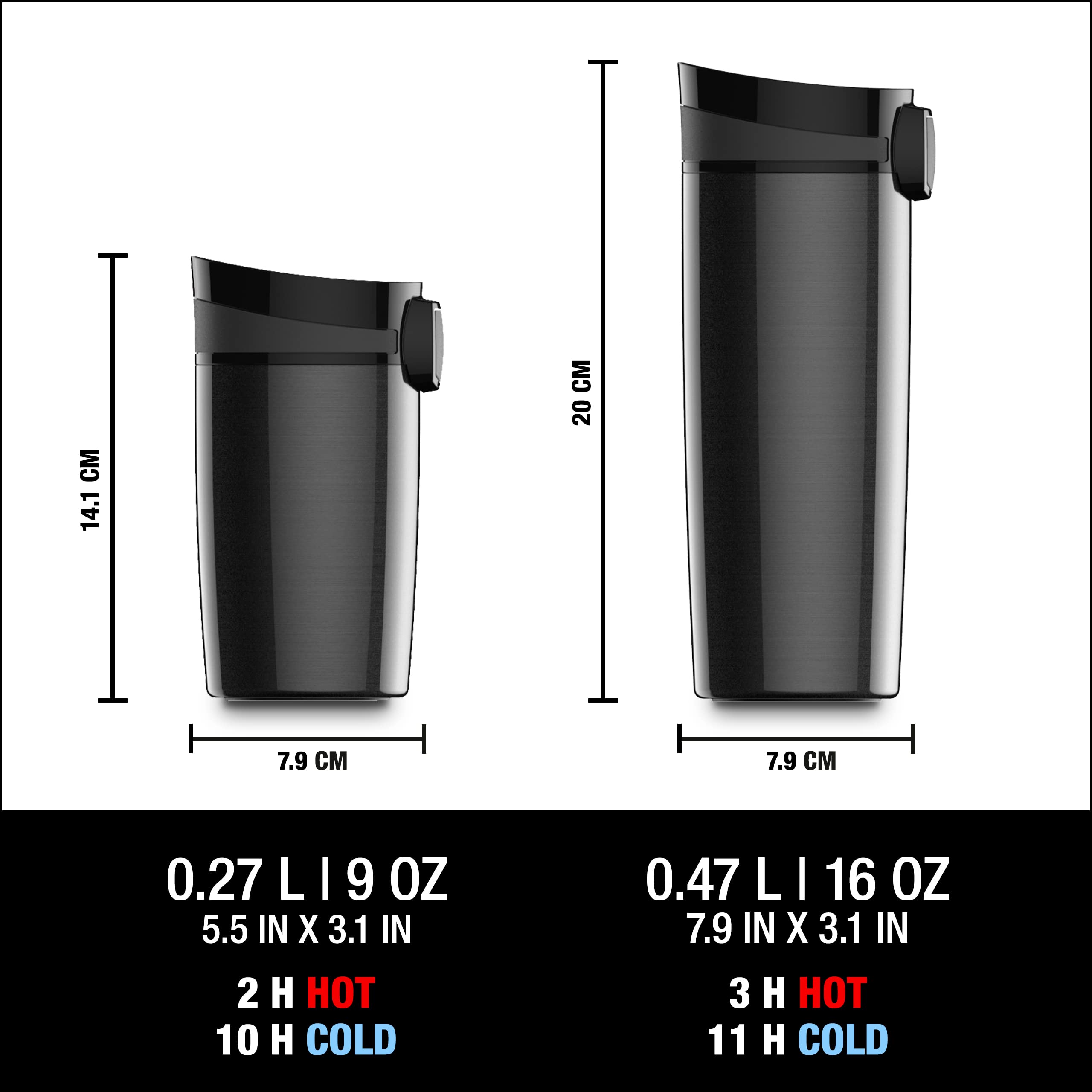 Sigg - Insulated Coffee Cup - Travel Mug Black - Hot & Cold. Leakproof. BPA Free - 18/8 Stainless Steel - 9 Oz