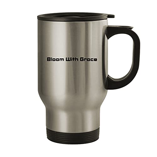 Molandra Products Bloom With Grace - 14oz Stainless Steel Travel Mug, Silver