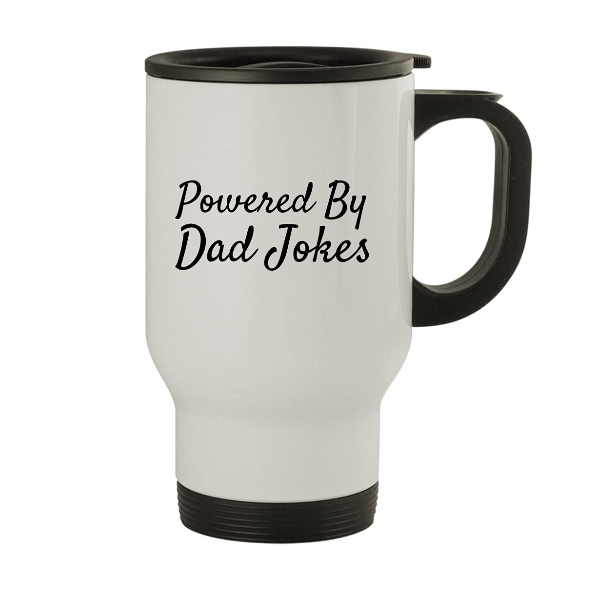 Molandra Products Powered By Dad Jokes - 14oz Stainless Steel Travel Mug, White