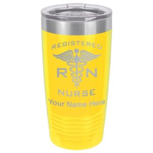 lasergram 20oz vacuum insulated tumbler mug, rn registered nurse, personalized engraving included (yellow)