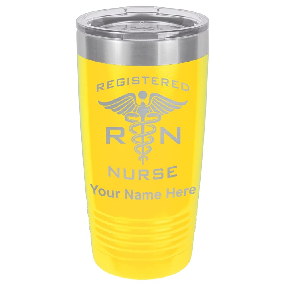 LaserGram 20oz Vacuum Insulated Tumbler Mug, RN Registered Nurse, Personalized Engraving Included (Yellow)