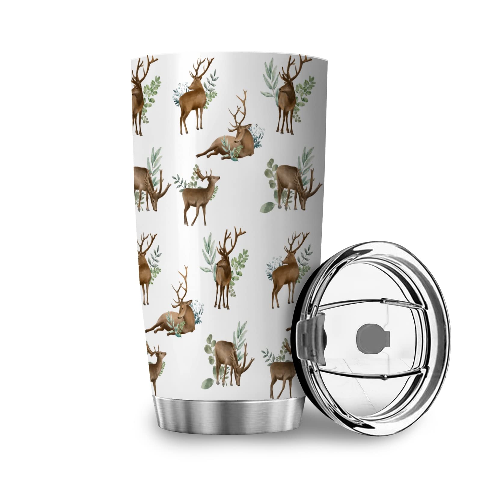 Deer Forest Tumbler with Sliding Lid Animal Travel Mug Stainless Steel Coffee Mugs Double Walled Water Cups for Home Office School Outdoor Gifts Deer Forest 20oz