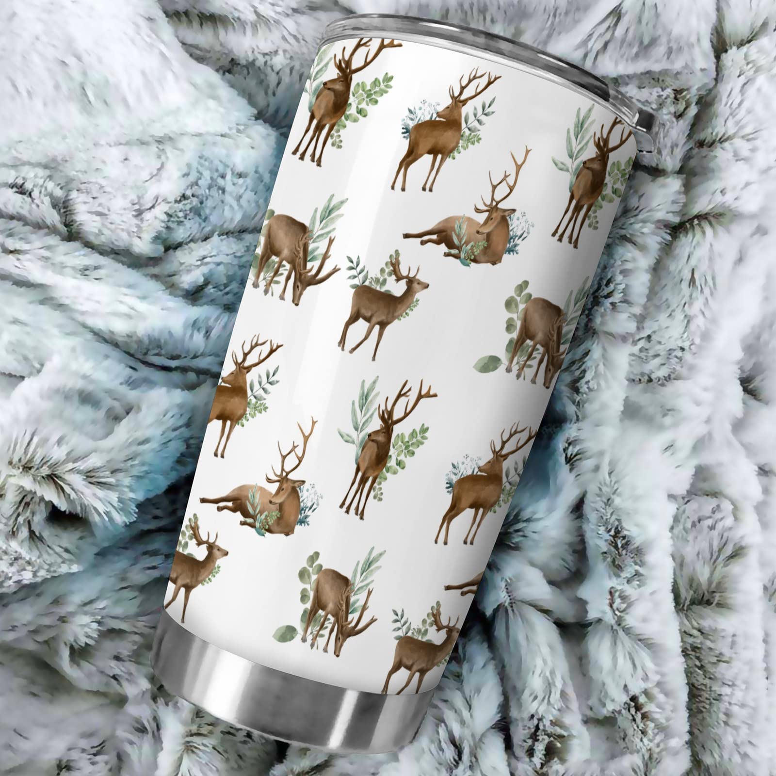 Deer Forest Tumbler with Sliding Lid Animal Travel Mug Stainless Steel Coffee Mugs Double Walled Water Cups for Home Office School Outdoor Gifts Deer Forest 20oz