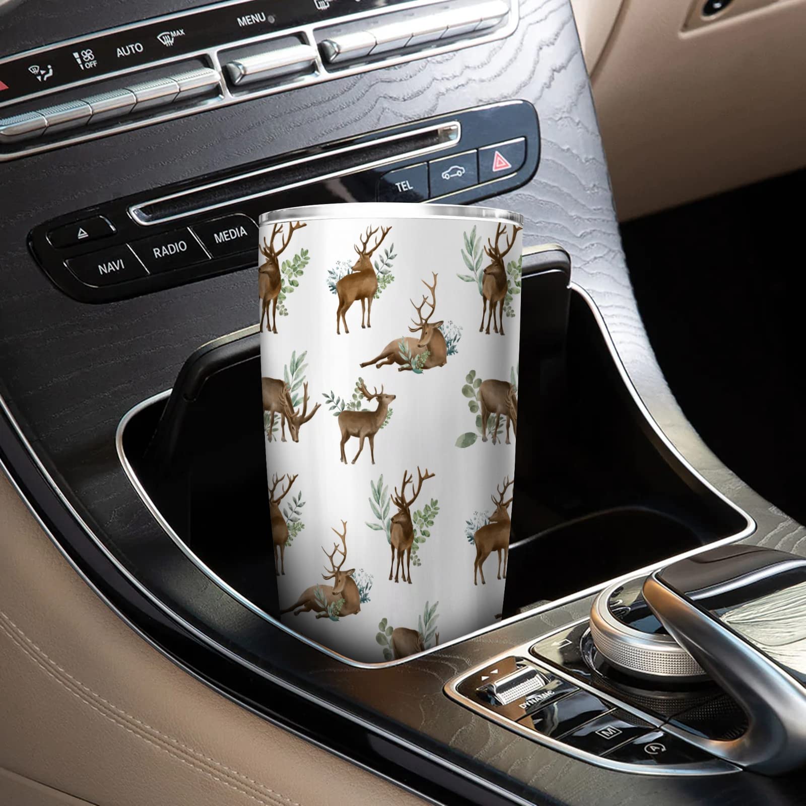 Deer Forest Tumbler with Sliding Lid Animal Travel Mug Stainless Steel Coffee Mugs Double Walled Water Cups for Home Office School Outdoor Gifts Deer Forest 20oz