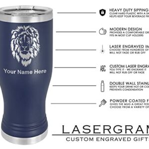 LaserGram 14oz Vacuum Insulated Pilsner Mug, Keep Calm and Play Field Hockey, Personalized Engraving Included (Navy Blue)