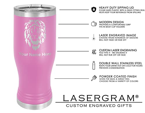 LaserGram 14oz Vacuum Insulated Pilsner Mug, Zodiac Sign Aquarius, Personalized Engraving Included (Light Purple)