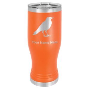 lasergram 14oz vacuum insulated pilsner mug, crow, personalized engraving included (orange)