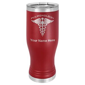 lasergram 14oz vacuum insulated pilsner mug, pulmonology, personalized engraving included (maroon)