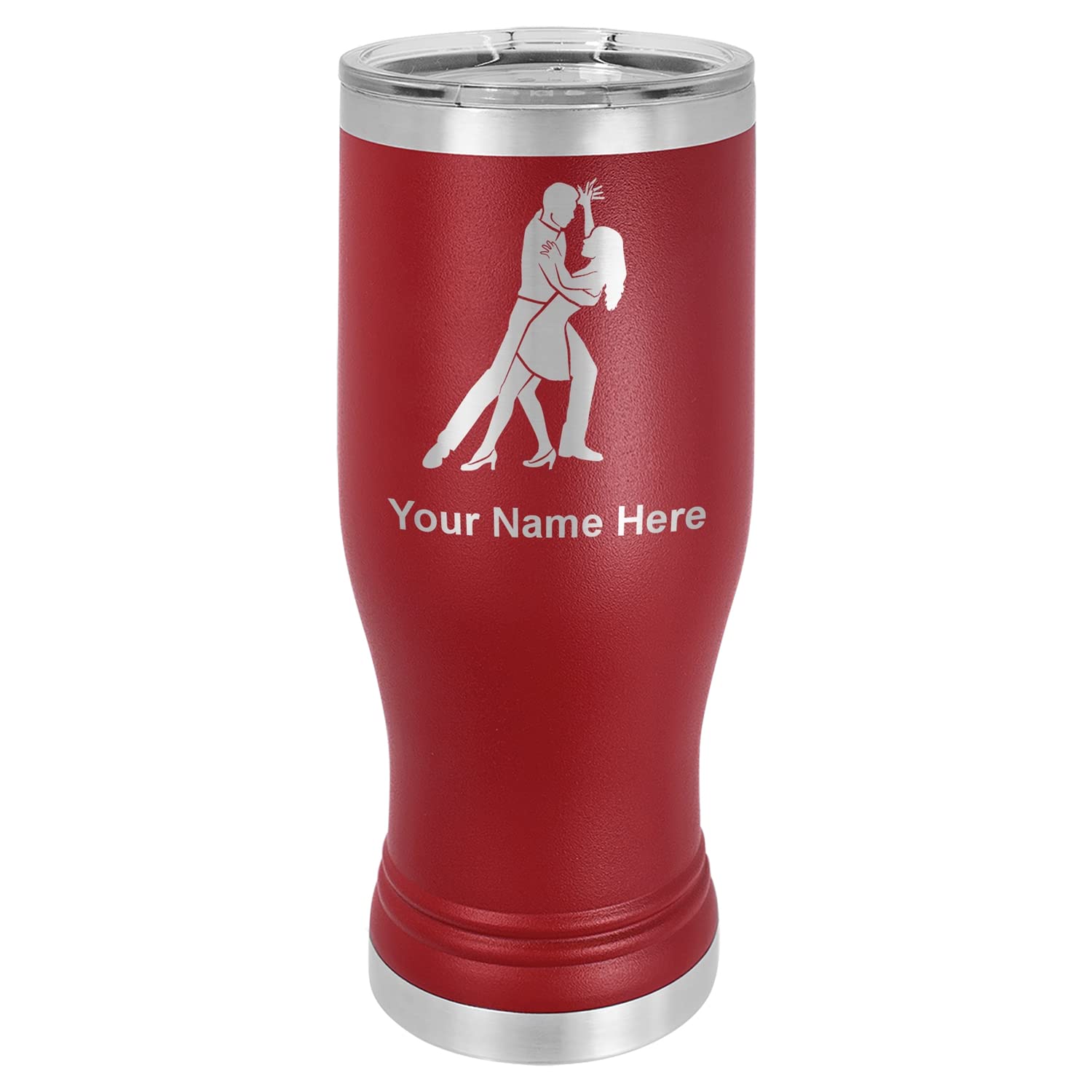 LaserGram 14oz Vacuum Insulated Pilsner Mug, Salsa Dancers, Personalized Engraving Included (Maroon)