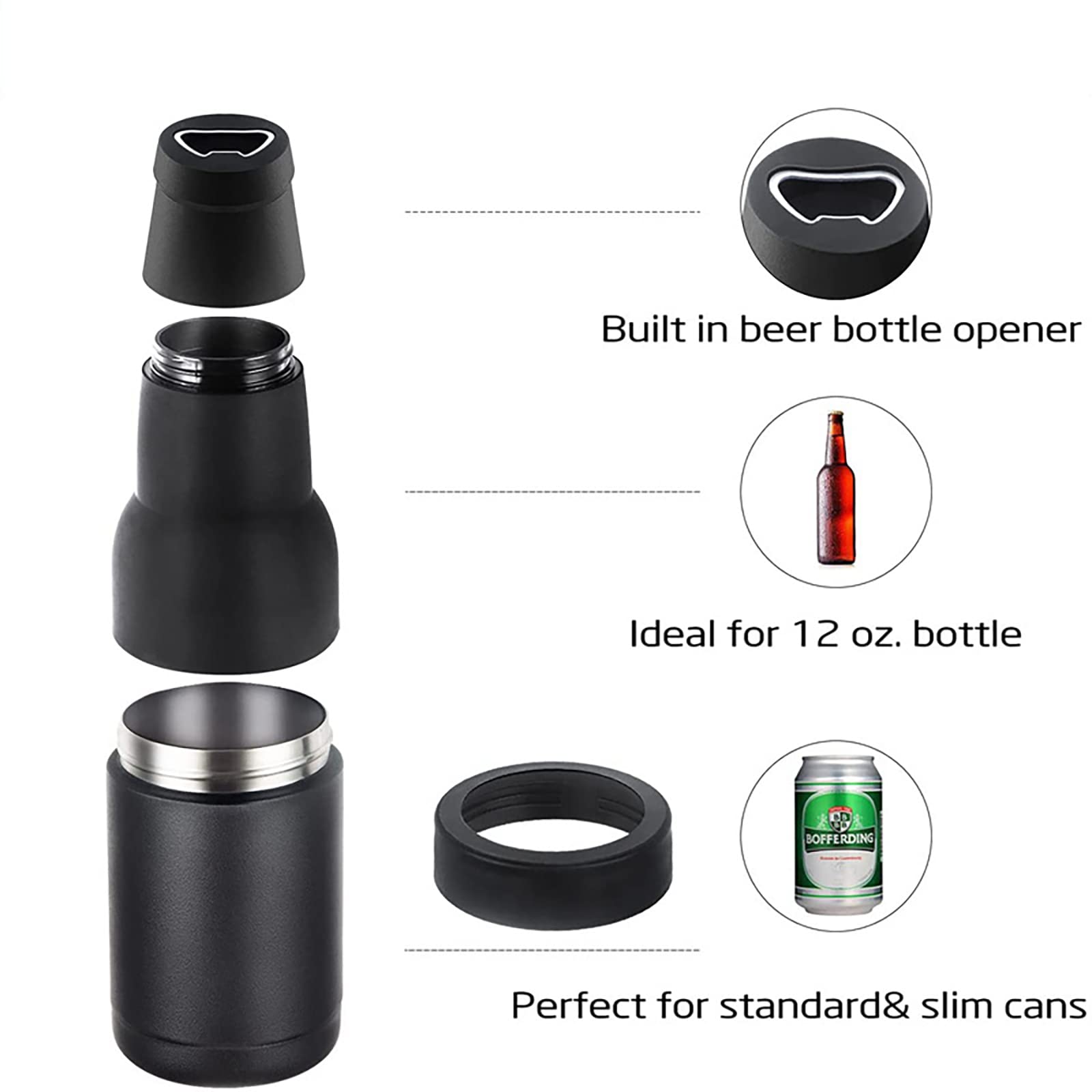 Can Cooler for 12oz Cans Double Wall Vacuum Insulated Bottle Cooler with Bottle Opener