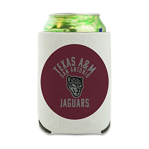 Texas A&M University-San Antonio Jaguars Logo Can Cooler - Drink Sleeve Hugger Collapsible Insulator - Beverage Insulated Holder