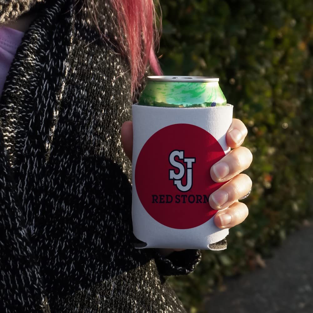 St. John's University Red Storm Logo Can Cooler - Drink Sleeve Hugger Collapsible Insulator - Beverage Insulated Holder