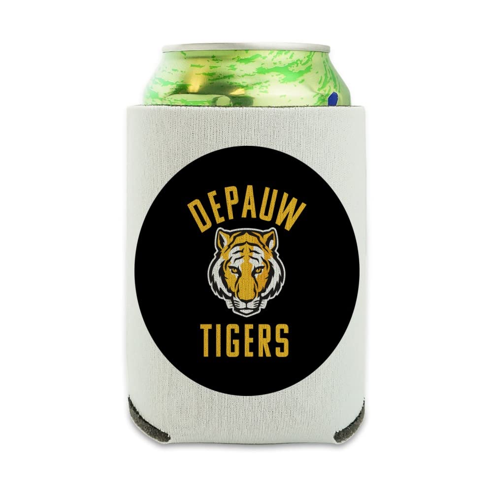 DePauw University Tigers Logo Can Cooler - Drink Sleeve Hugger Collapsible Insulator - Beverage Insulated Holder