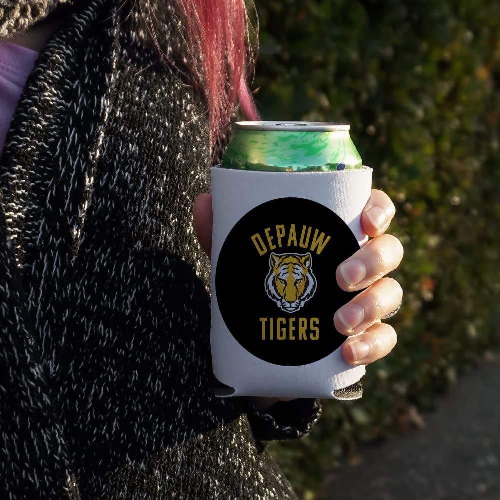 DePauw University Tigers Logo Can Cooler - Drink Sleeve Hugger Collapsible Insulator - Beverage Insulated Holder