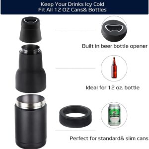 Stainless Steel Vacuum Insulated Double Walled Stainless Steel Cooler with Beer Opener 3 in 1 Beer Bottle and Can Cooler, 12 oz. Slim Can Insulator Holder (green)