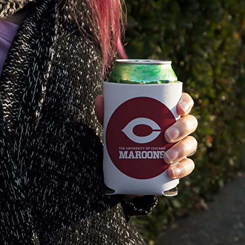 University of Chicago Maroons Logo Can Cooler - Drink Sleeve Hugger Collapsible Insulator - Beverage Insulated Holder