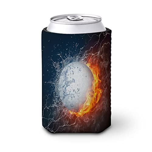 Can Cooler Sleeves Coozies for Cans And Bottles Insulators Golf Ball Fire Water Print PVC Elastic Reusable