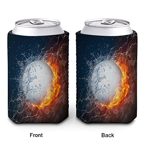 Can Cooler Sleeves Coozies for Cans And Bottles Insulators Golf Ball Fire Water Print PVC Elastic Reusable