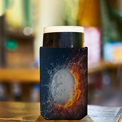 Can Cooler Sleeves Coozies for Cans And Bottles Insulators Golf Ball Fire Water Print PVC Elastic Reusable