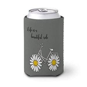 can cooler sleeves coozies for cans and bottles insulators positive quote daisy bike print pvc elastic reusable