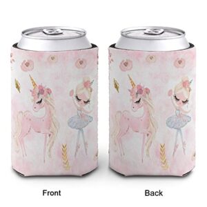 Can Cooler Sleeves Coozies for Cans And Bottles Insulators Unicorn And Ballerina Print PVC Elastic Reusable