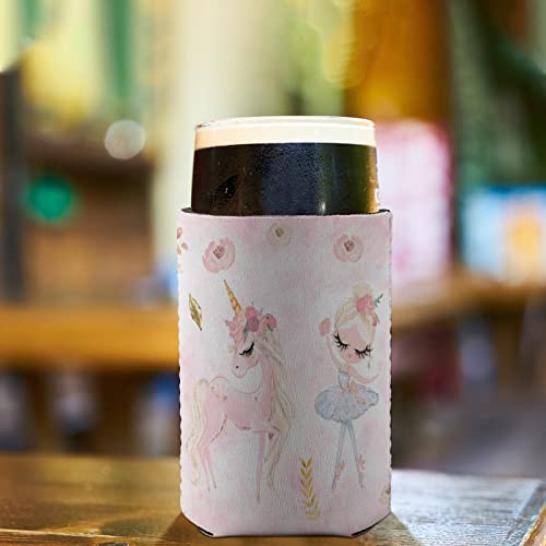 Can Cooler Sleeves Coozies for Cans And Bottles Insulators Unicorn And Ballerina Print PVC Elastic Reusable