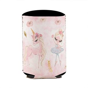 Can Cooler Sleeves Coozies for Cans And Bottles Insulators Unicorn And Ballerina Print PVC Elastic Reusable