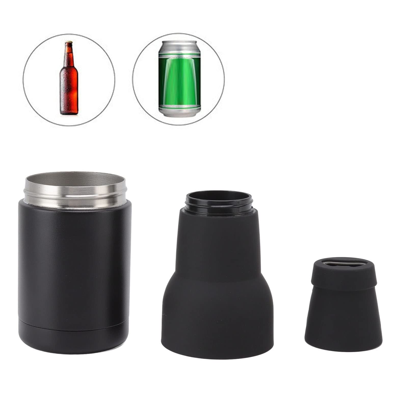 Stainless Steel Beer Cola Can with Opener, Double Walled Black Insulated Beverage Cooler for Home Outdoor Camping