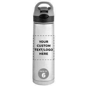 custom double wall stainless steel bottles 18 oz. set of 6, personalized bulk pack - perfect for water, energy drink, iced tea, soda, other hot and cold beverages - black