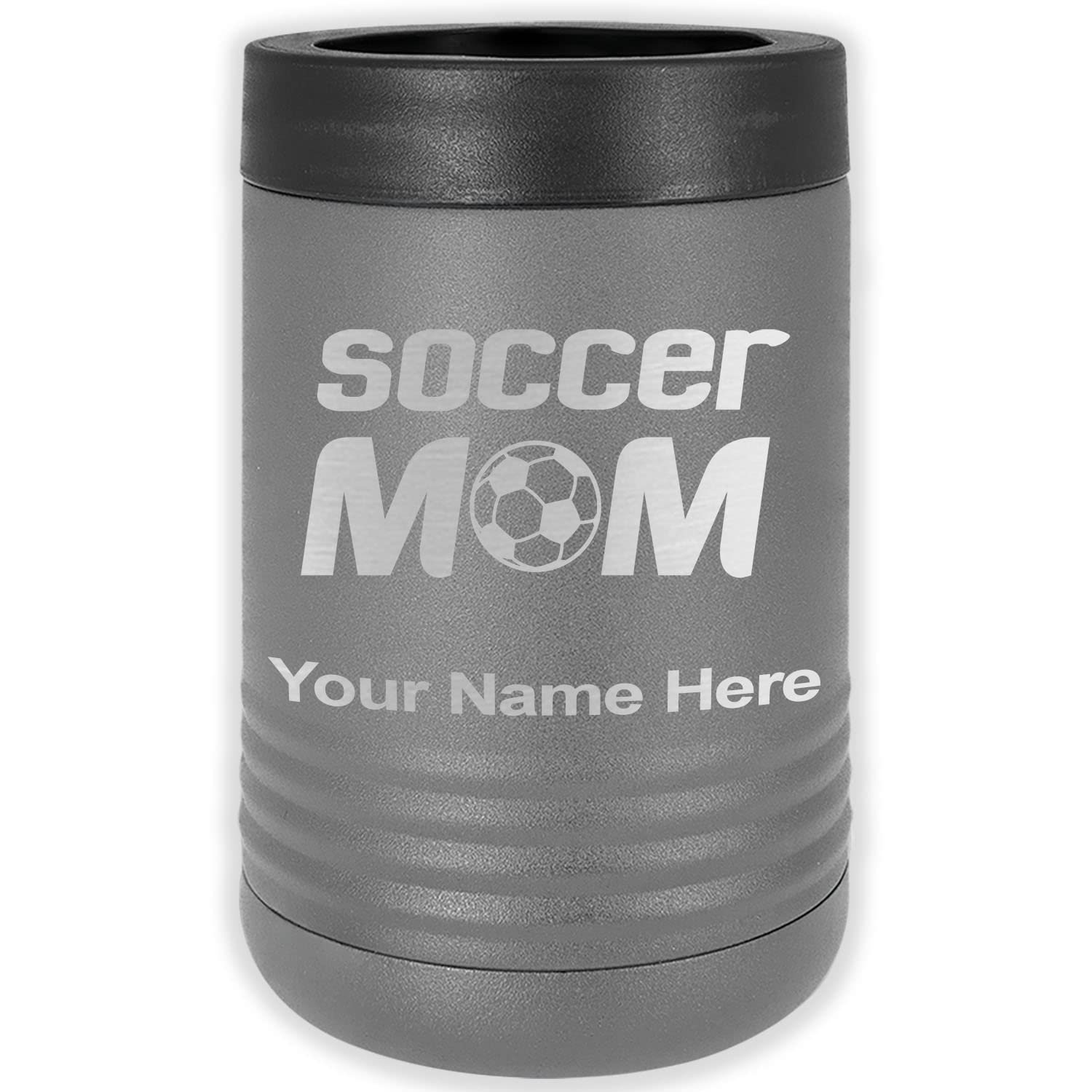 LaserGram Double Wall Insulated Beverage Can Holder, Soccer Mom, Personalized Engraving Included (Standard Can, Gray)