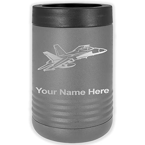 LaserGram Double Wall Insulated Beverage Can Holder, Fighter Jet 2, Personalized Engraving Included (Standard Can, Gray)