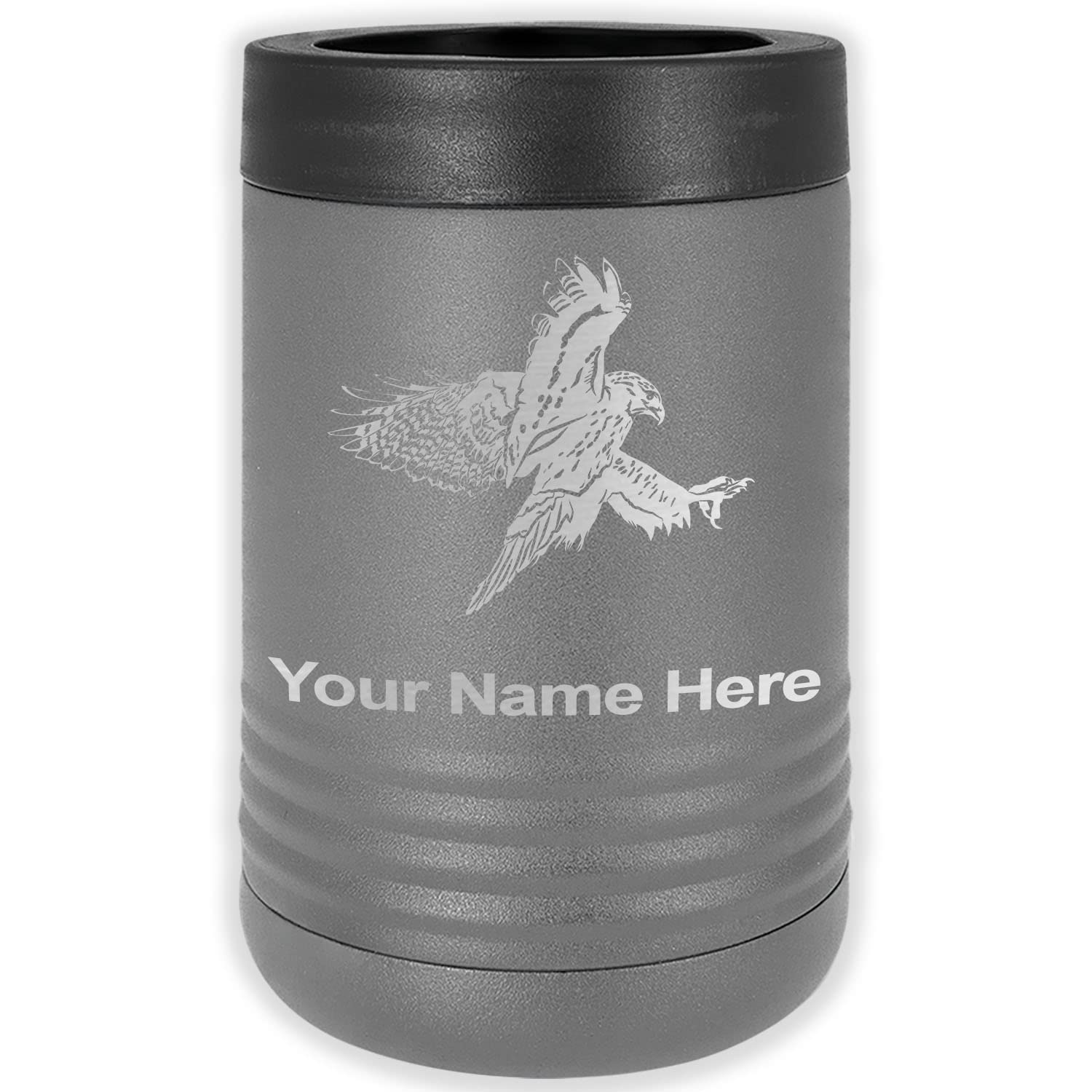 LaserGram Double Wall Insulated Beverage Can Holder, Hawk, Personalized Engraving Included (Standard Can, Gray)