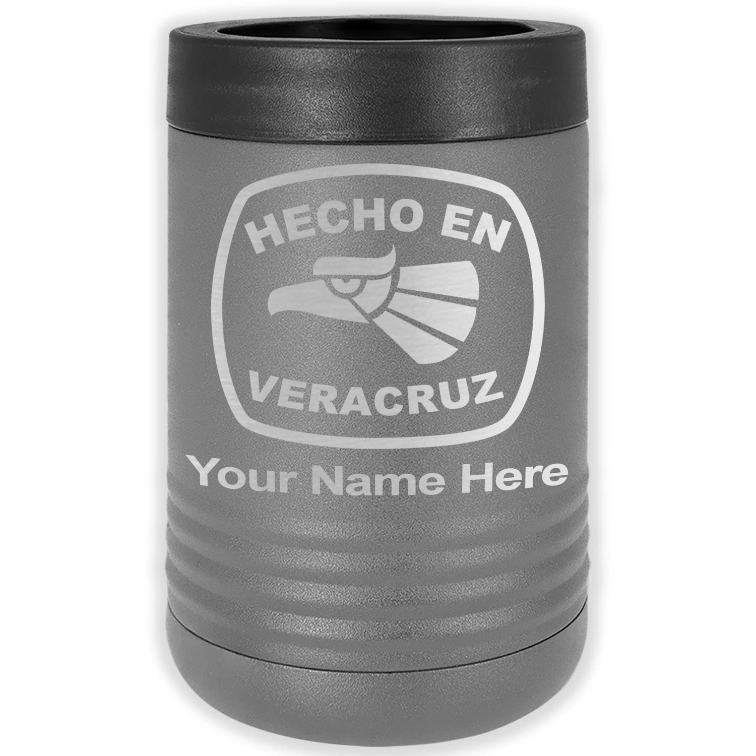 LaserGram Double Wall Insulated Beverage Can Holder, Hecho en Veracruz, Personalized Engraving Included (Standard Can, Gray)