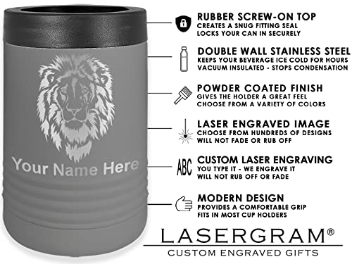 LaserGram Double Wall Insulated Beverage Can Holder, Hecho en Edo de Mexico, Personalized Engraving Included (Standard Can, Gray)