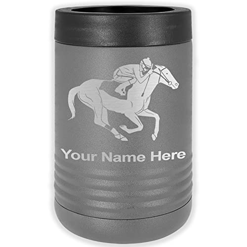 LaserGram Double Wall Insulated Beverage Can Holder, Horse Racing, Personalized Engraving Included (Standard Can, Gray)