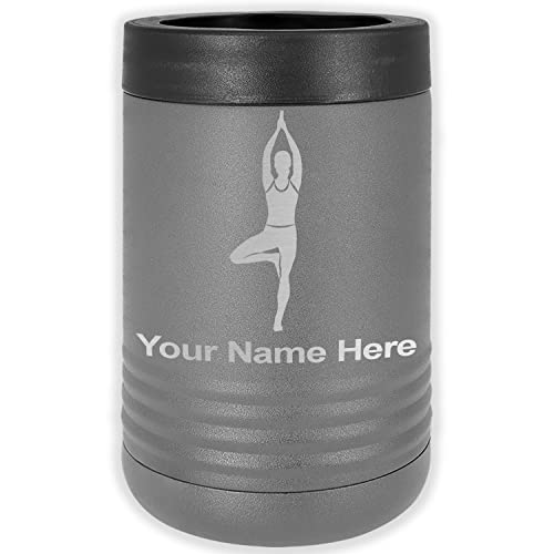 LaserGram Double Wall Insulated Beverage Can Holder, Yoga Woman, Personalized Engraving Included (Standard Can, Gray)