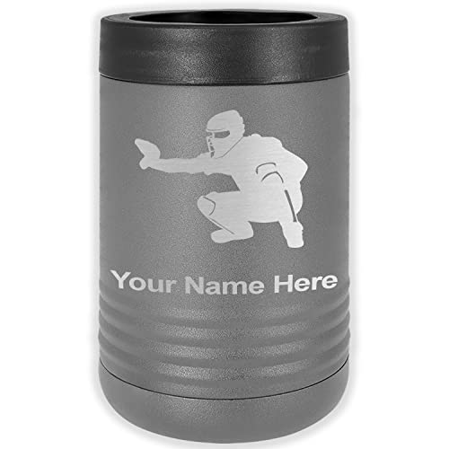 LaserGram Double Wall Insulated Beverage Can Holder, Baseball Catcher, Personalized Engraving Included (Standard Can, Gray)