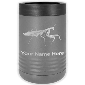 lasergram double wall insulated beverage can holder, praying mantis, personalized engraving included (standard can, gray)