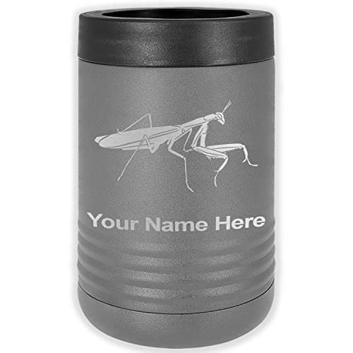 LaserGram Double Wall Insulated Beverage Can Holder, Praying Mantis, Personalized Engraving Included (Standard Can, Gray)