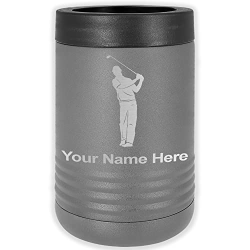 LaserGram Double Wall Insulated Beverage Can Holder, Golfer, Personalized Engraving Included (Standard Can, Gray)